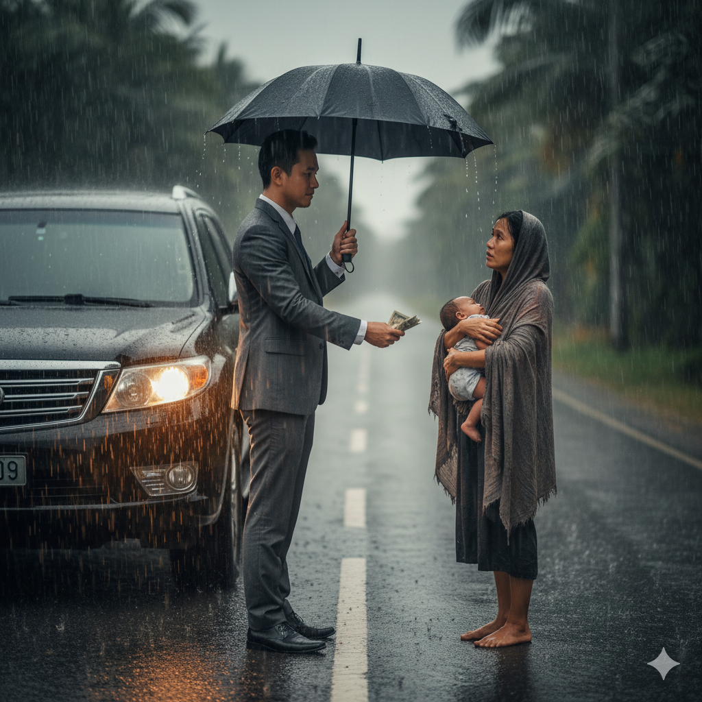 Isang milyonaryo, habang papunta sa paliparan, ay nakakita ng isang ...